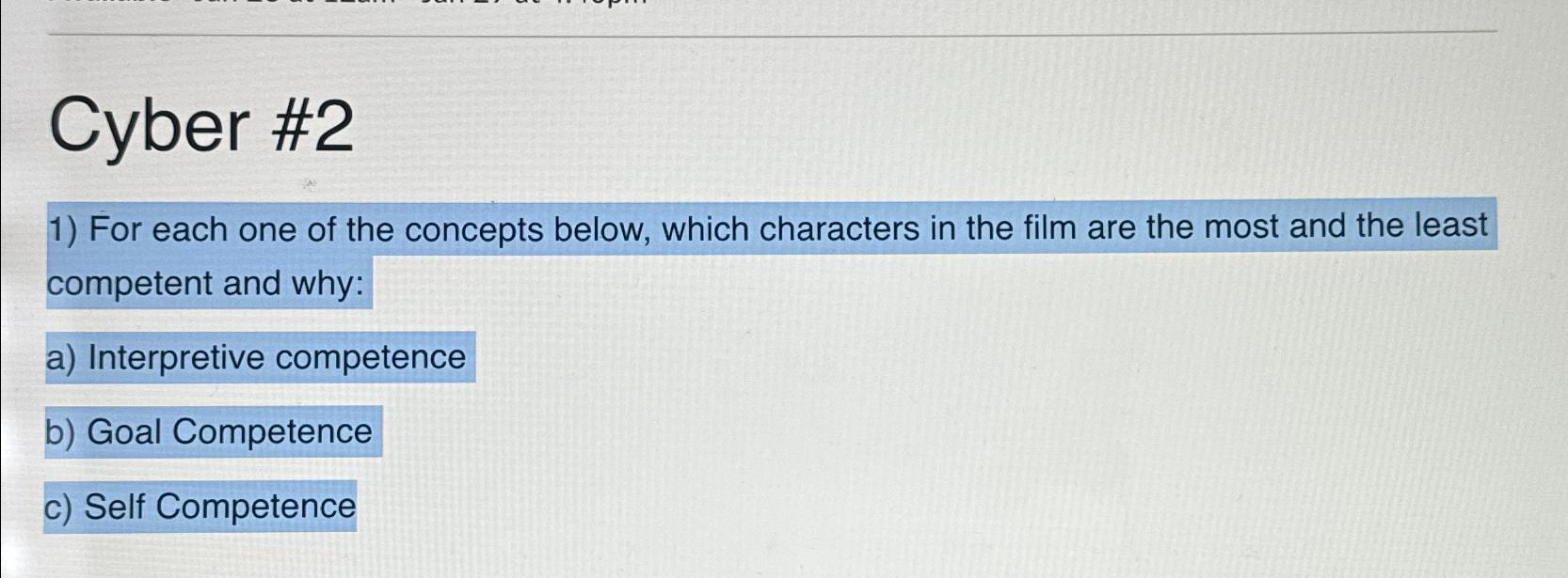 Solved Cyber #2For each one of the concepts below, which | Chegg.com