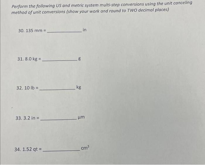 Solved Perform the following US and metric system multi-step | Chegg.com