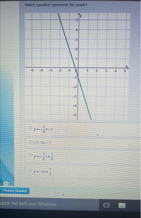 Solved Which equation represents the graph? y=−31x−1 y=−3x−1 | Chegg.com