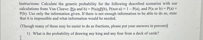 Instructions: Calculate the generic probability for | Chegg.com