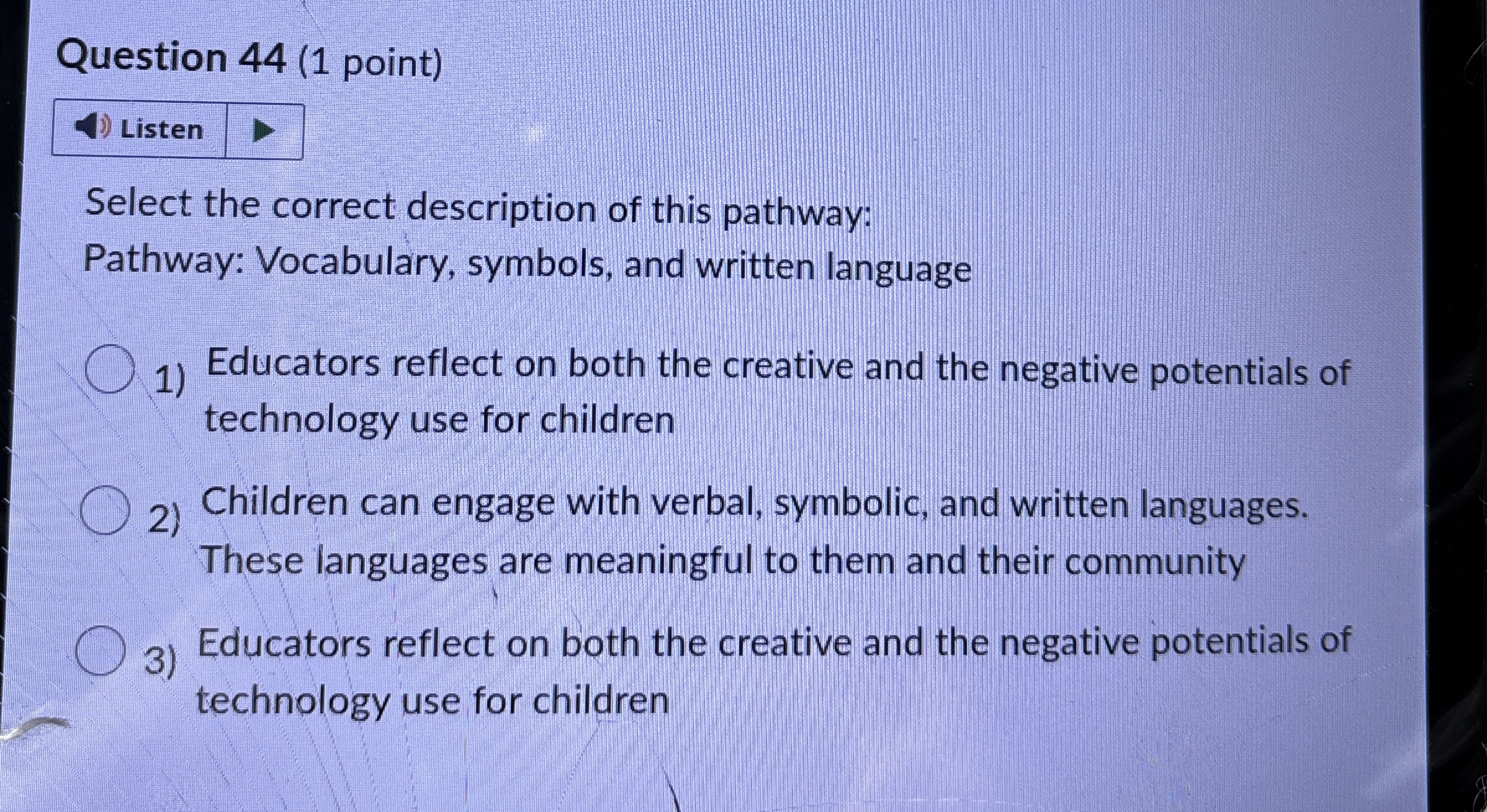 Solved Question 44 (1 ﻿point)Select the correct description | Chegg.com