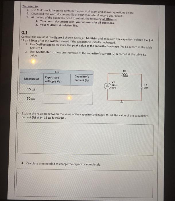 Solved You need to: 1. Use Multisim Software to perform the | Chegg.com