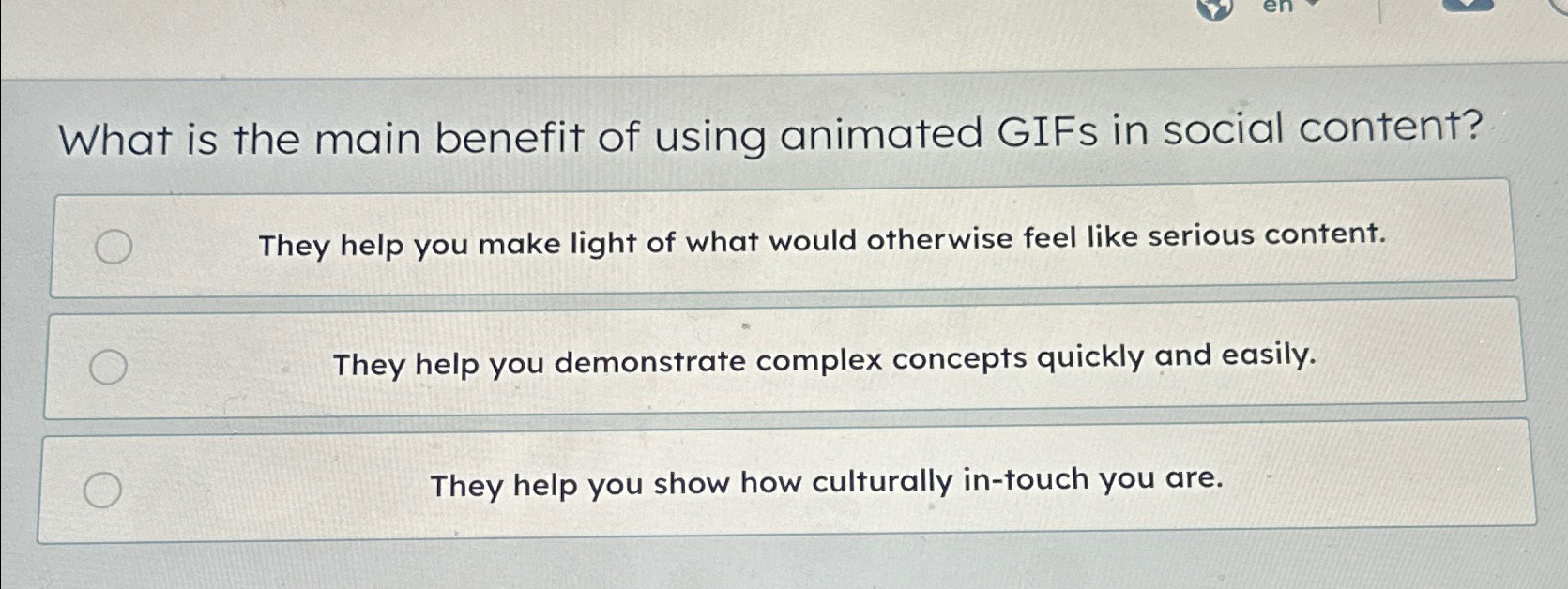 Solved What is the main benefit of using animated GIFs in | Chegg.com