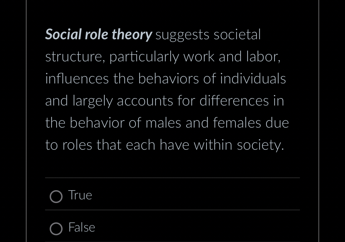 Solved Social role theory suggests societal structure, | Chegg.com