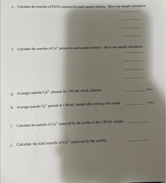 Solved e. Calculate the mmoles of EDTA required for each | Chegg.com