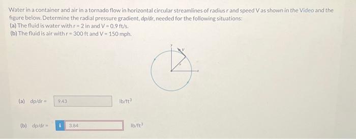 Solved Water in a container and air in a tornado flow in | Chegg.com