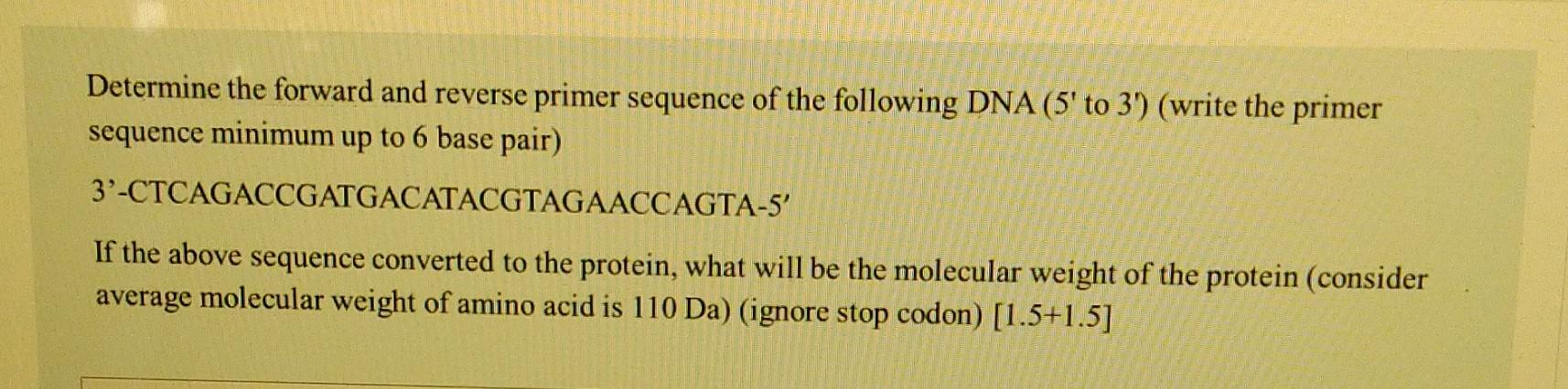 Solved Determine the forward and reverse primer sequence of | Chegg.com