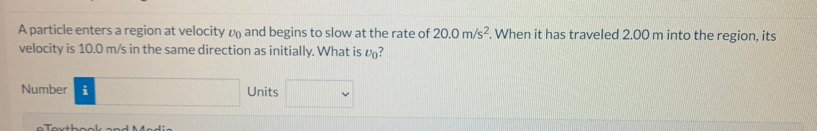 Solved A particle enters a region at velocity v0 ﻿and begins | Chegg.com