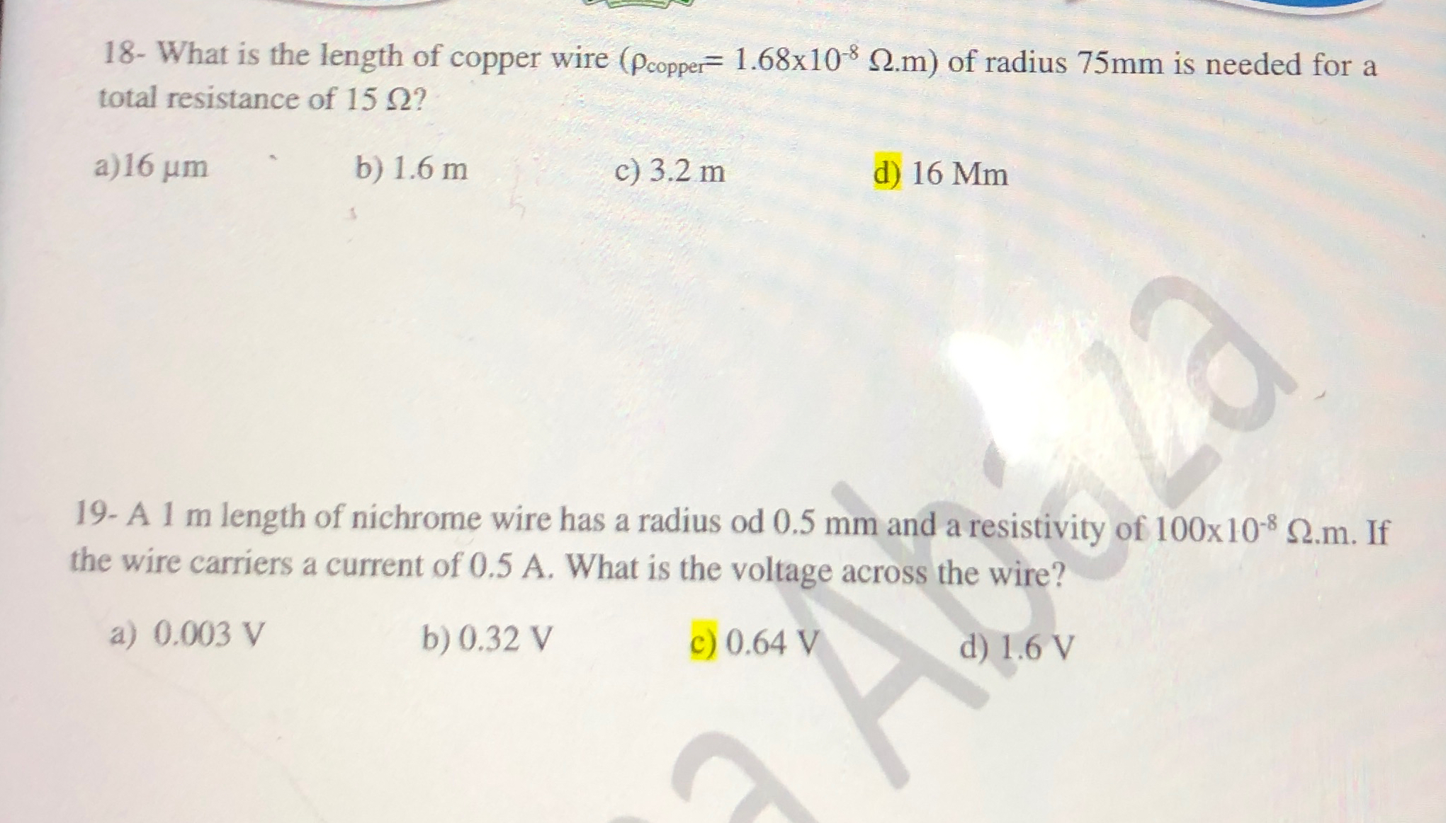 Solved 18- ﻿What is the length of copper wire | Chegg.com