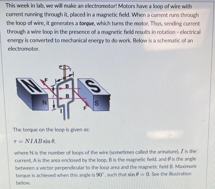 Solved This week in lab, we will make an electromotor! | Chegg.com