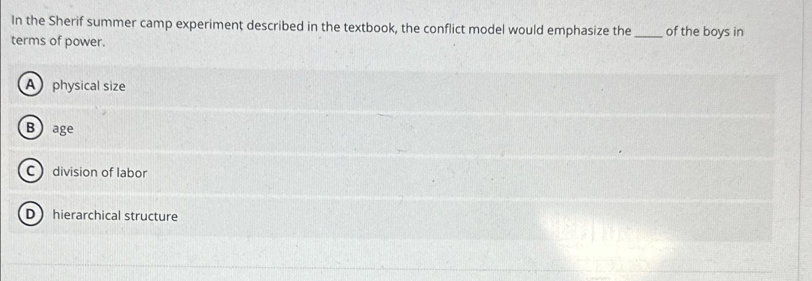 Solved In the Sherif summer camp experiment described in the | Chegg.com