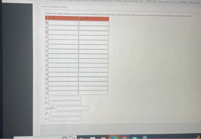 Solved compute the sample variance and sample standard | Chegg.com