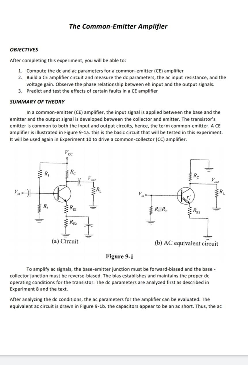 Solved The Common-Emitter Amplifier OBJECTIVES After | Chegg.com