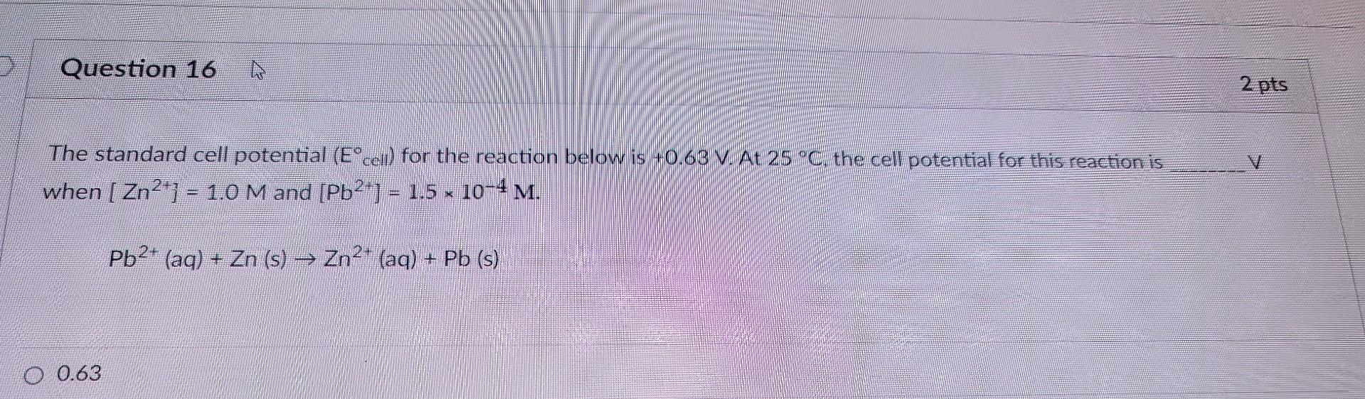Solved The standard cell potential (E∘ cell) for the | Chegg.com