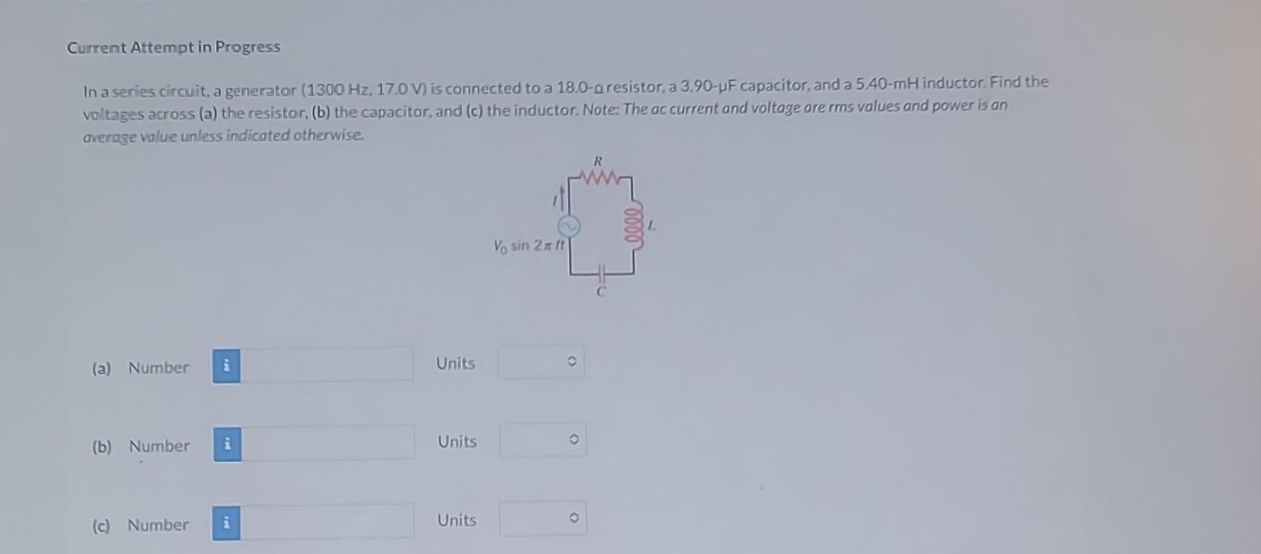 Solved In a series circuit, a generator (1300 Hz, 17.0 V) is | Chegg.com