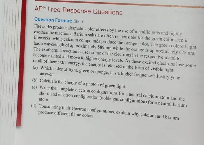 Solved AP® Free Response Questions Question Format: Short | Chegg.com