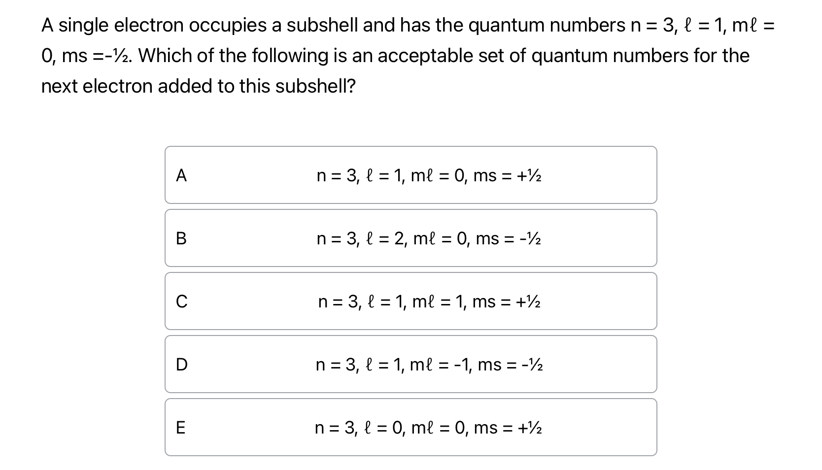 Solved A single electron occupies a subshell and has the | Chegg.com