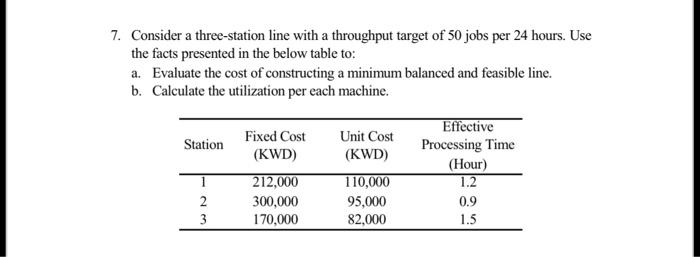 Solved 7. Consider a three-station line with a throughput | Chegg.com