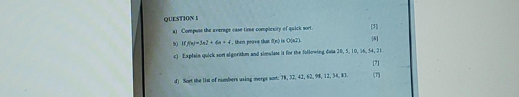Solved QUESTION 1 a) Compute the average case time | Chegg.com