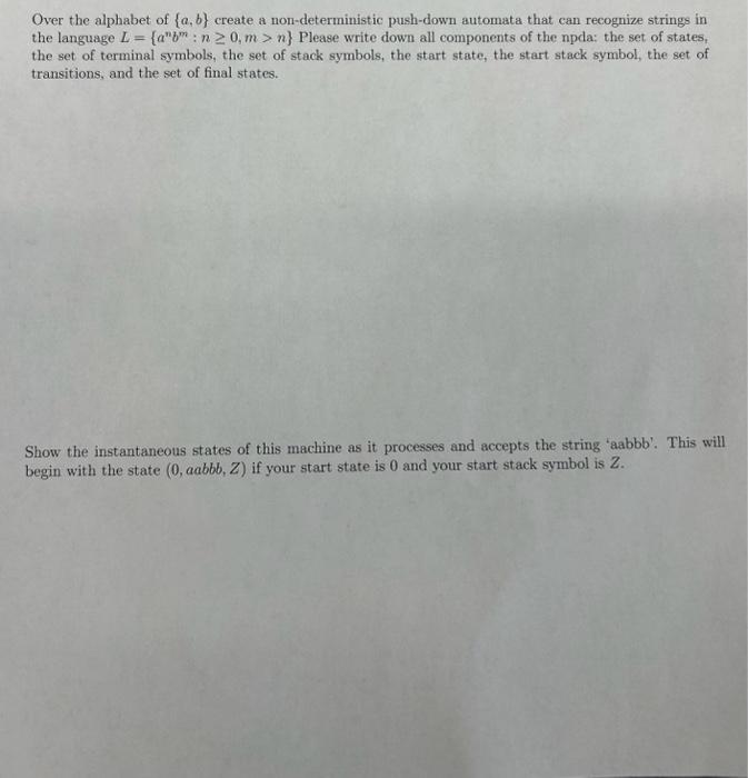 Solved Over The Alphabet Of Ab Create A Non Deterministic 