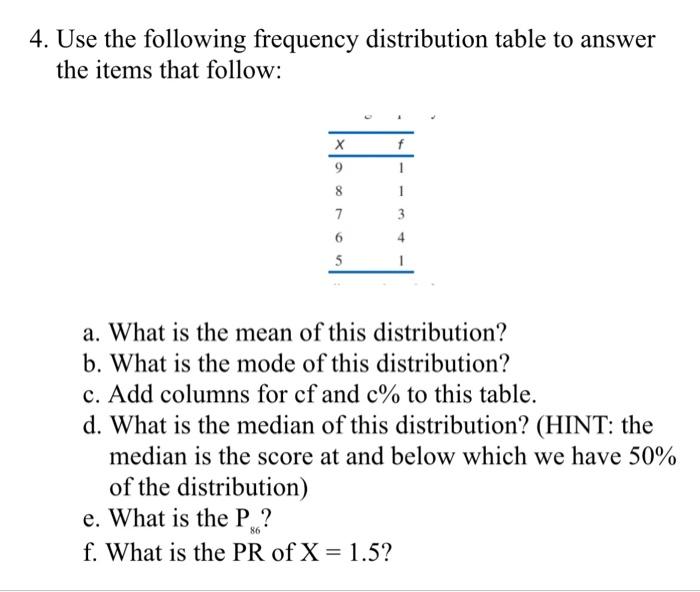 Solved Use the following frequency distribution table to | Chegg.com