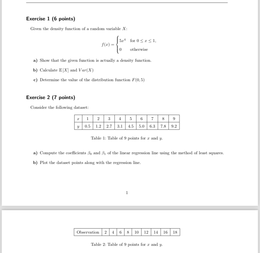 Solved Exercise 1 ( 6 ﻿points)Given the density function of | Chegg.com