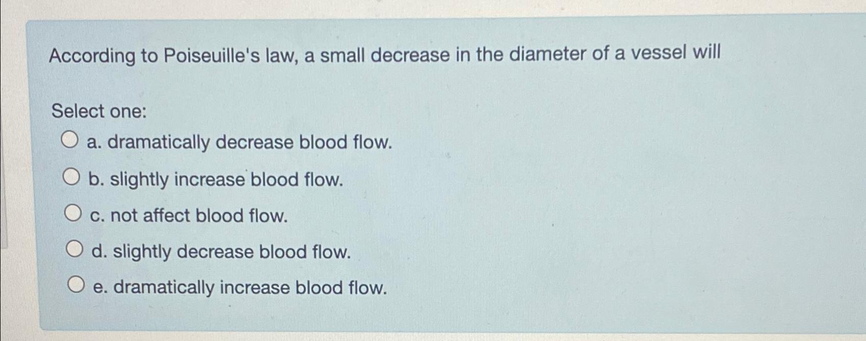 Solved According to Poiseuille's law, a small decrease in | Chegg.com