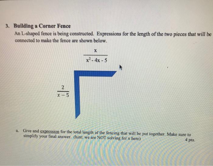 Solved 3. Building a Corner Fence An L-shaped fence is being | Chegg.com