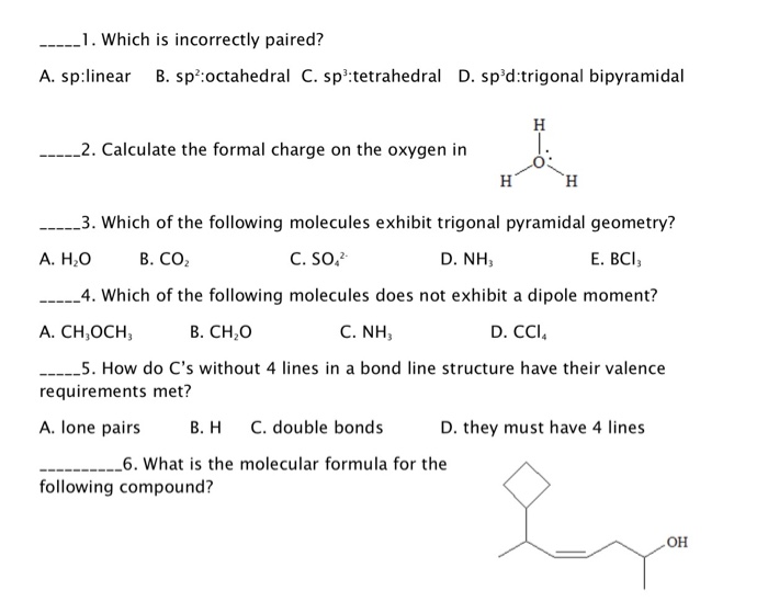 Solved -1. Which is incorrectly paired? A. sp:linear B. | Chegg.com