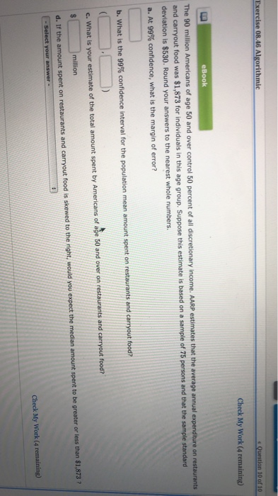 Solved Exercise 08.46 Algorithmic Question 10 of 10 Check My | Chegg.com