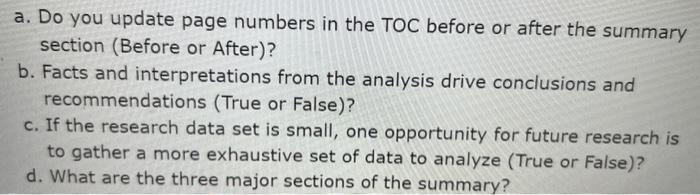 Solved a. Do you update page numbers in the TOC before or | Chegg.com