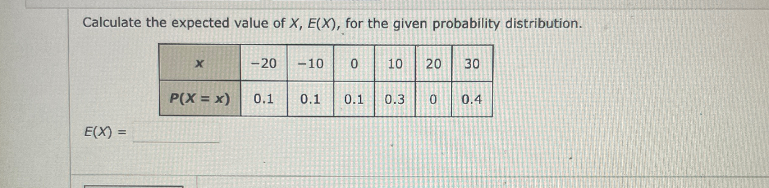 Solved Calculate the expected value of X, ﻿E(X), ﻿for the | Chegg.com