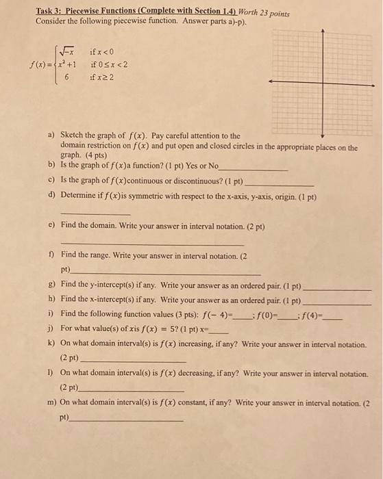 Solved Task 3: Piecewise Functions (Complete with Section | Chegg.com