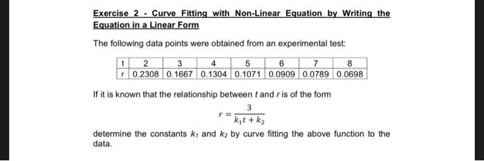 Solved Exercise 2 - Curve Fitting with Non-Linear Equation | Chegg.com