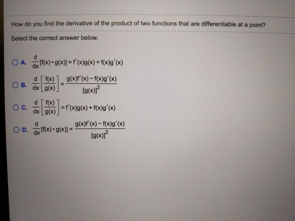Solved How do you find the derivative of the product of two | Chegg.com