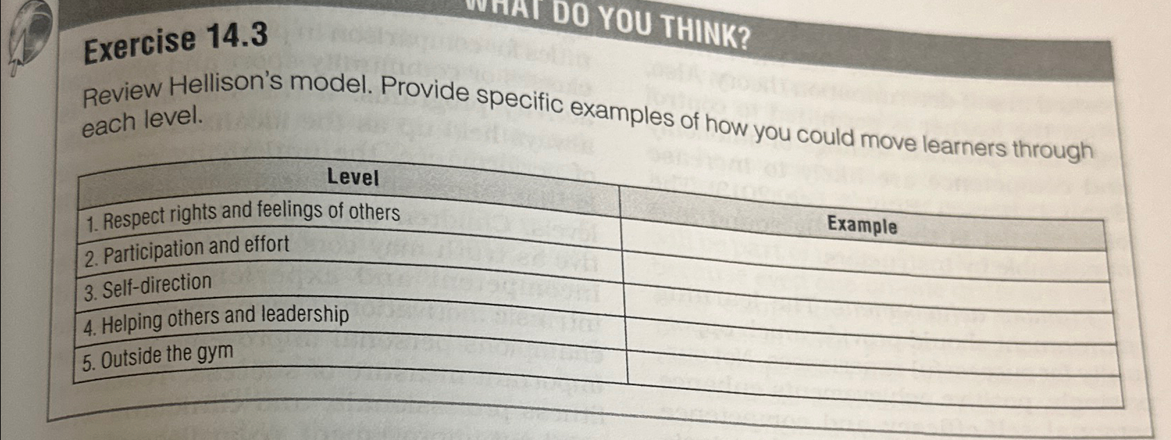 Solved Exercise 14.3Review Hellison's model. Provide | Chegg.com