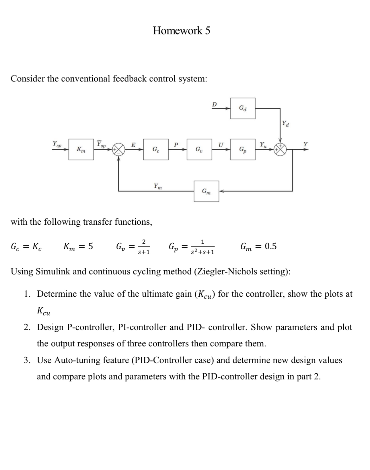 Solved Homework 5Consider the conventional feedback control | Chegg.com