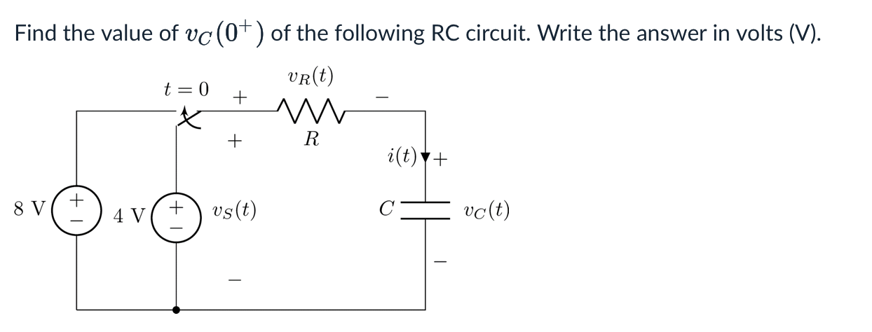 Solved Find the value of vC(0+)of the following RC circuit. | Chegg.com
