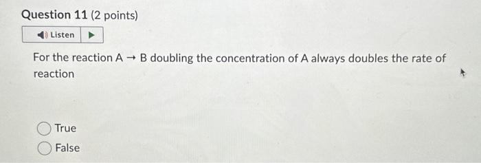 Solved For the reaction A→B doubling the concentration of A | Chegg.com