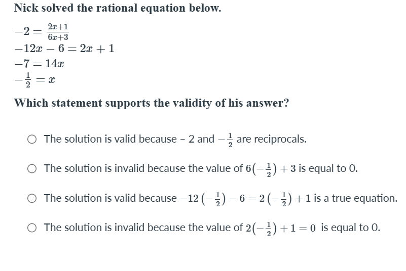 Solved Nick solved the rational equation | Chegg.com