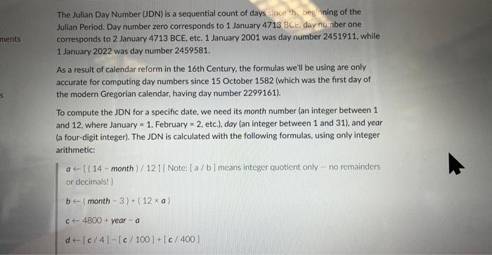 Solved The Julian Day Number (JDN) is a sequential count of | Chegg.com