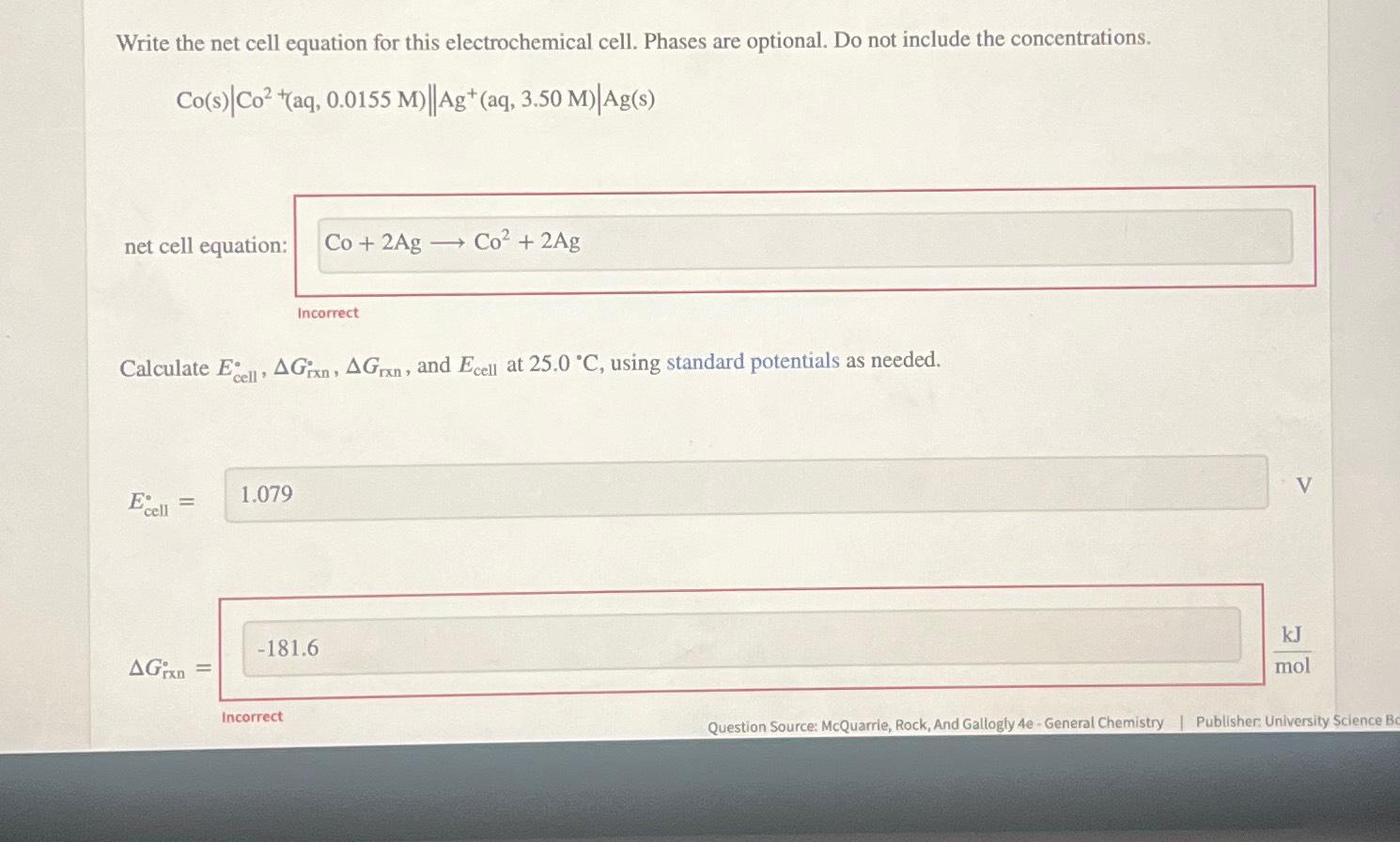 Solved Write the net cell equation for this electrochemical | Chegg.com