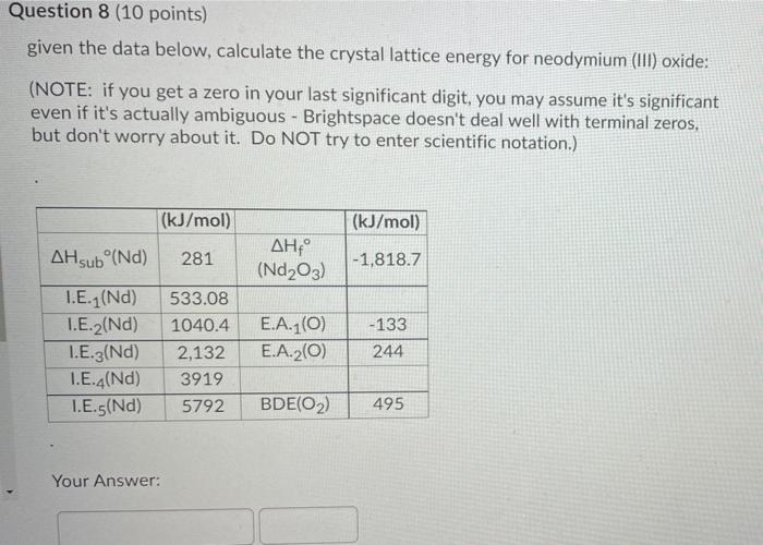 Solved Question 8 (10 points) given the data below, | Chegg.com