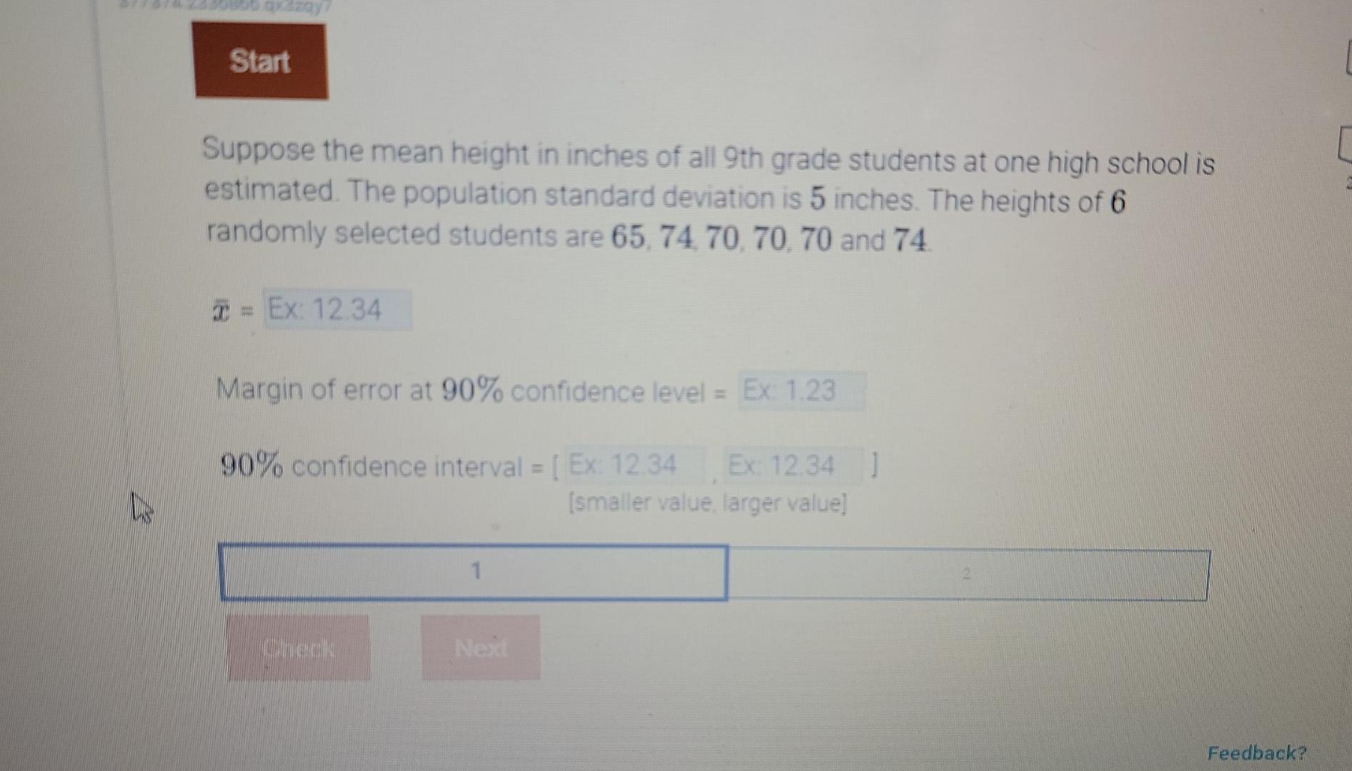 Solved Start Suppose the mean height in inches of all 9th | Chegg.com