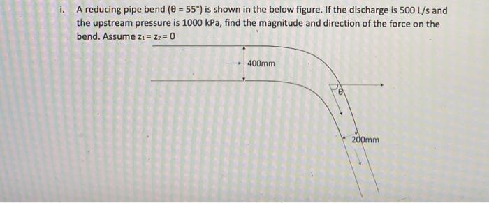 Solved i. A reducing pipe bend ( = 55°) is shown in the | Chegg.com
