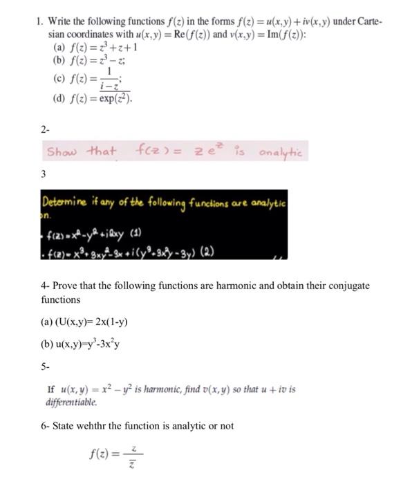 Solved 1. Write the following functions f(2) in the forms | Chegg.com