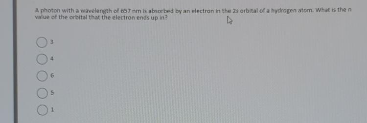 Solved A photon with a wavelength of 657 ﻿nm is absorbed by | Chegg.com