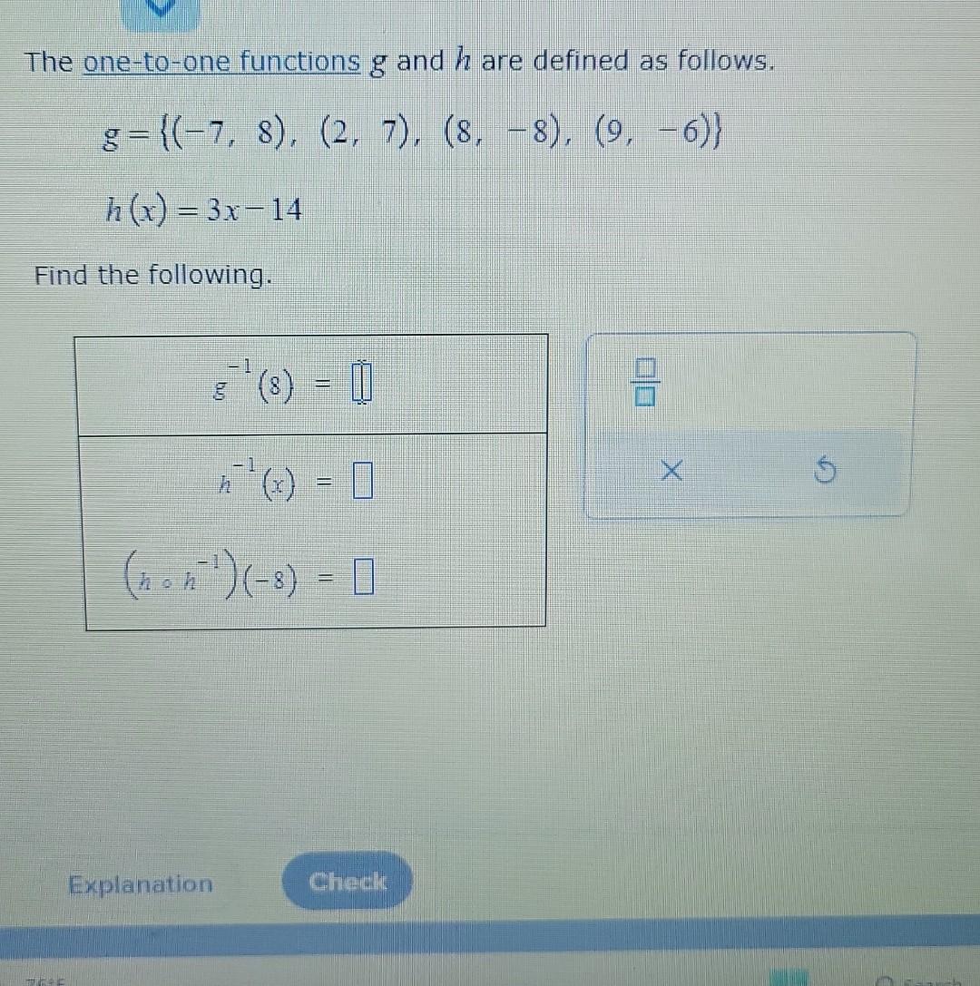 Solved The one-to-one functions g and h are defined as | Chegg.com