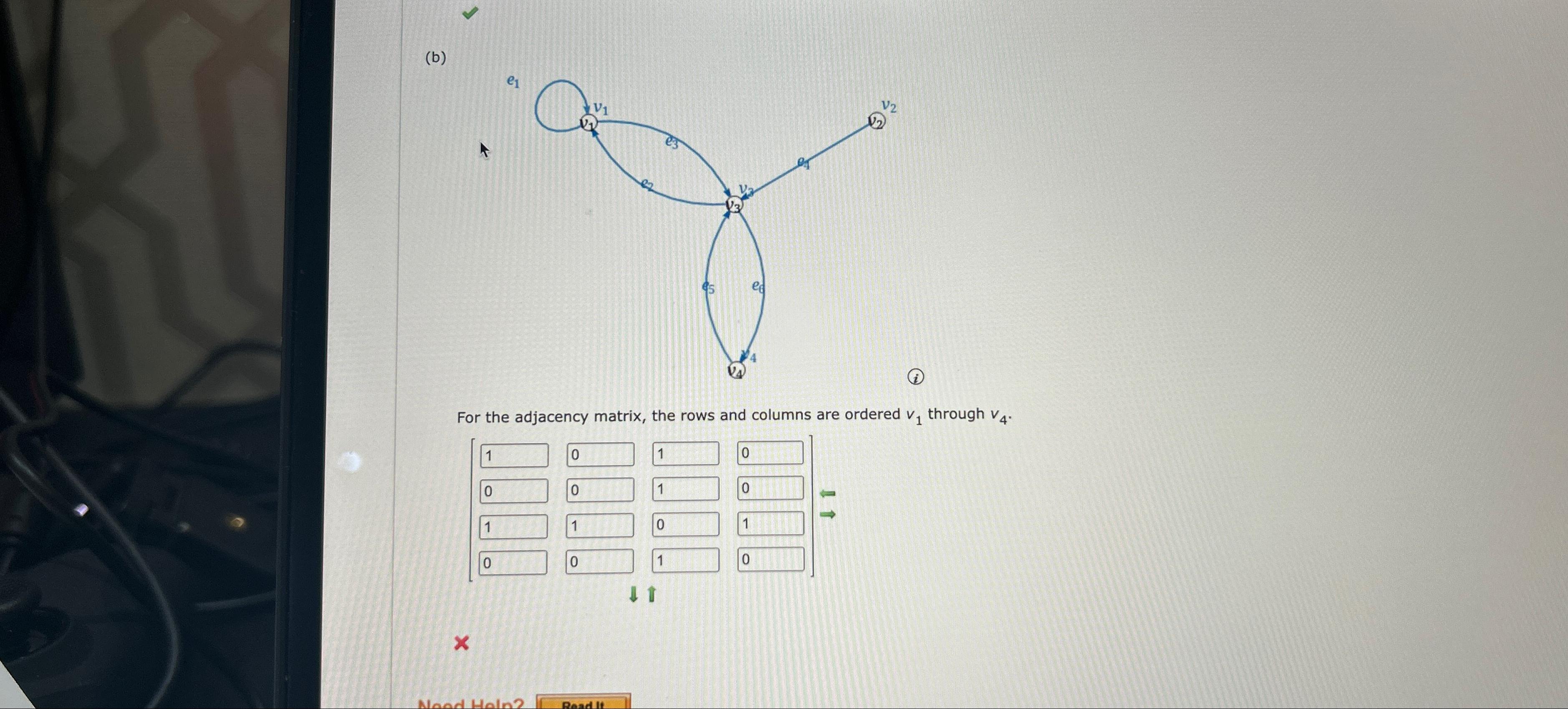 Solved (b)For the adjacency matrix, the rows and columns are | Chegg.com