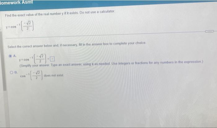 Solved Find the exact value of the real number y if it | Chegg.com